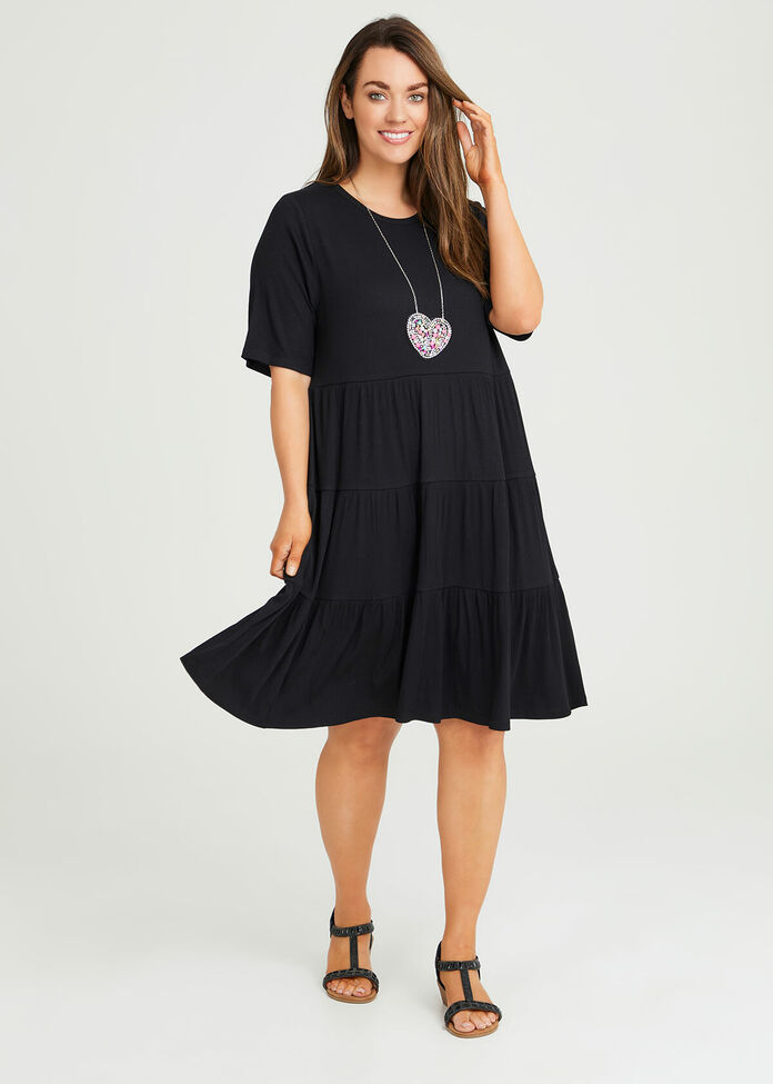 Shop Plus Size Natural Rib Tiered Dress, Black | Taking Shape AU