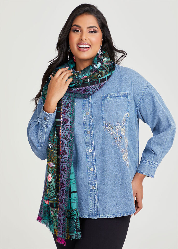 Shop Ocean Geo Embroidered Scarf in Green | Accessories | Taking Shape AU