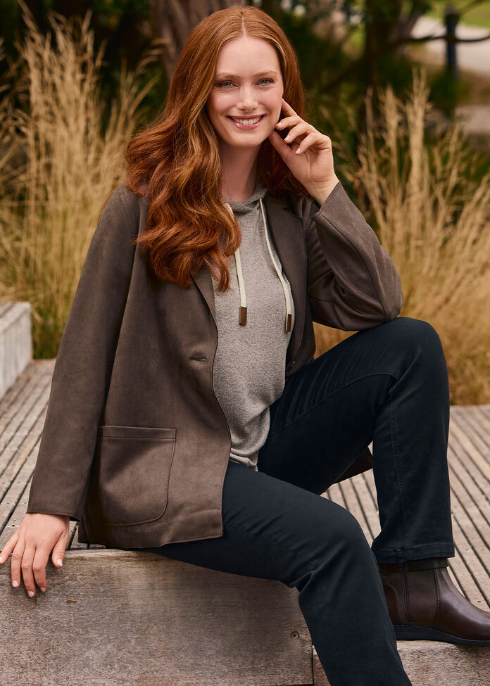 Shop Plus Size Faux Suede Relaxed Blazer, Brown | Taking Shape AU