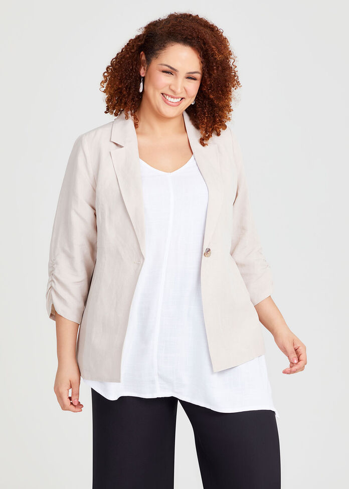 Plus Size Relax Linen Blend Blazer in Beige | Taking Shape AU