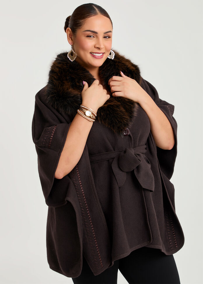 Shop Embroidered Fur Tie Up Cape in Brown | Accessories | Taking Shape AU