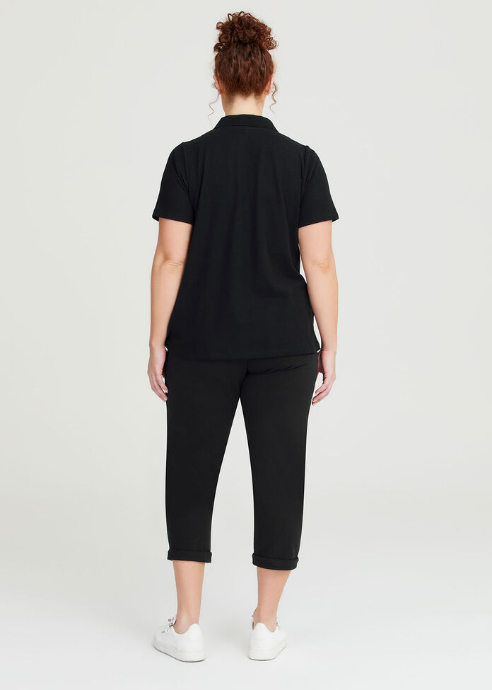 Shop Plus Size Polo Front Zip Pocket Top, Black | Taking Shape AU