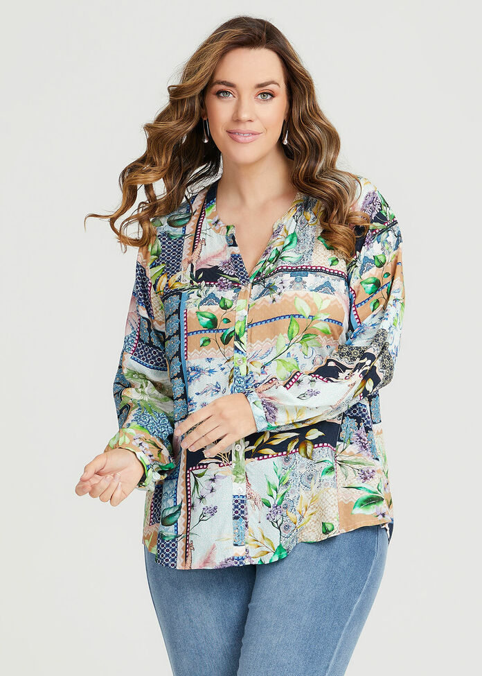 Shop Plus Size Natural Patchwork Print Shirt, Multi | Taking Shape AU