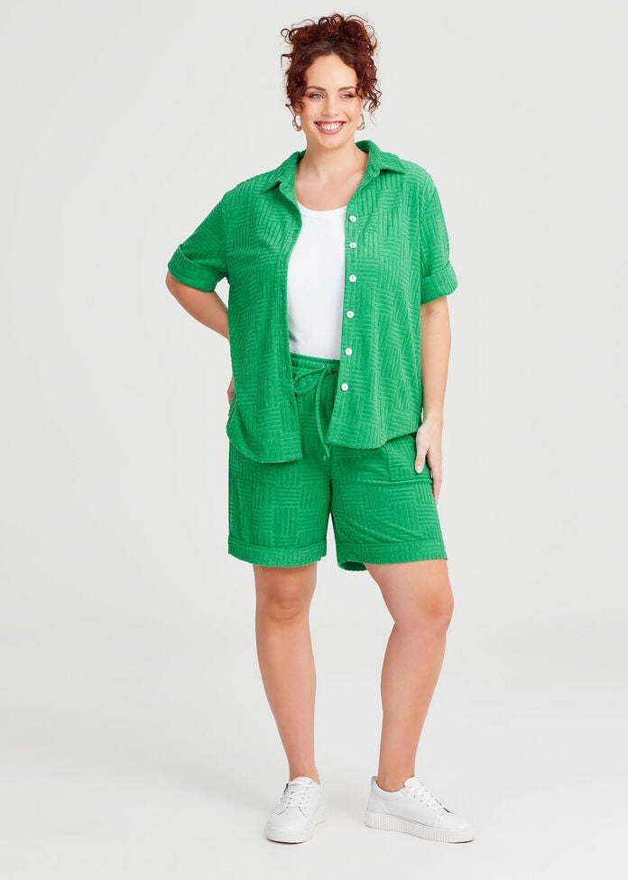 Shop Plus Size Casual Terry Button Up Shirt, Green | Taking Shape NZ