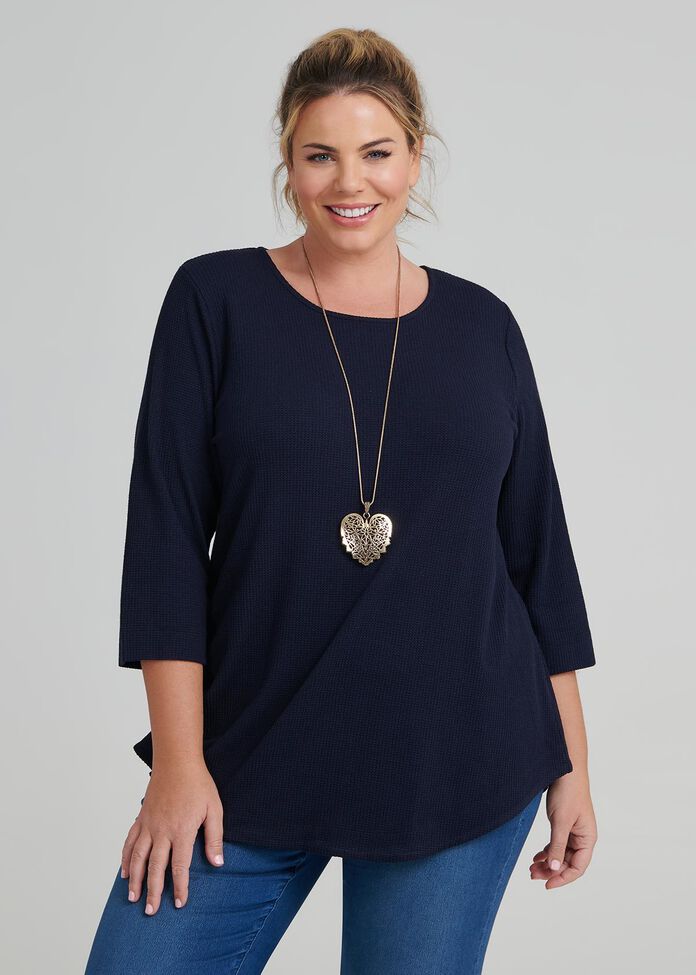 Shop Staple Curved Hem Top in navy in sizes 12 to 24 | Taking Shape