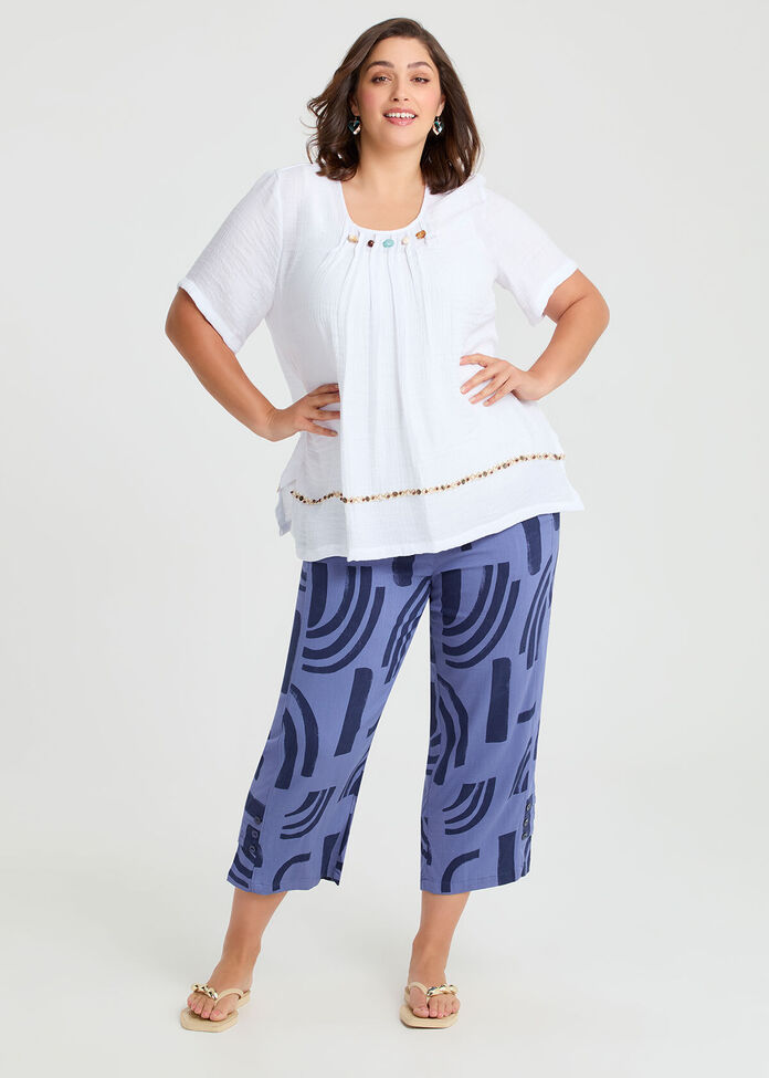 Shop Plus Size Button Hem Natural Crop Pant, Blue | Taking Shape AU