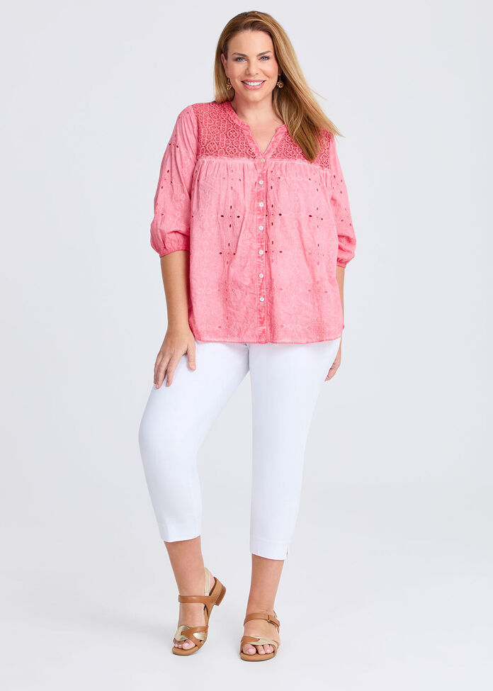 Shop Plus Size Cotton Mix Broderie Top, Red | Taking Shape UK