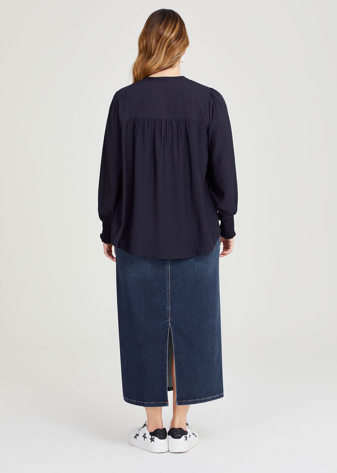 Shop Plus Size Natural Shirred Cuff Shirt, Blue | Taking Shape AU