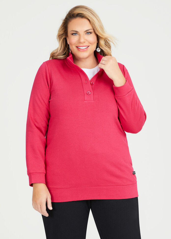 Shop Plus Size Button Funnel Neck Sweat, Blue | Taking Shape AU