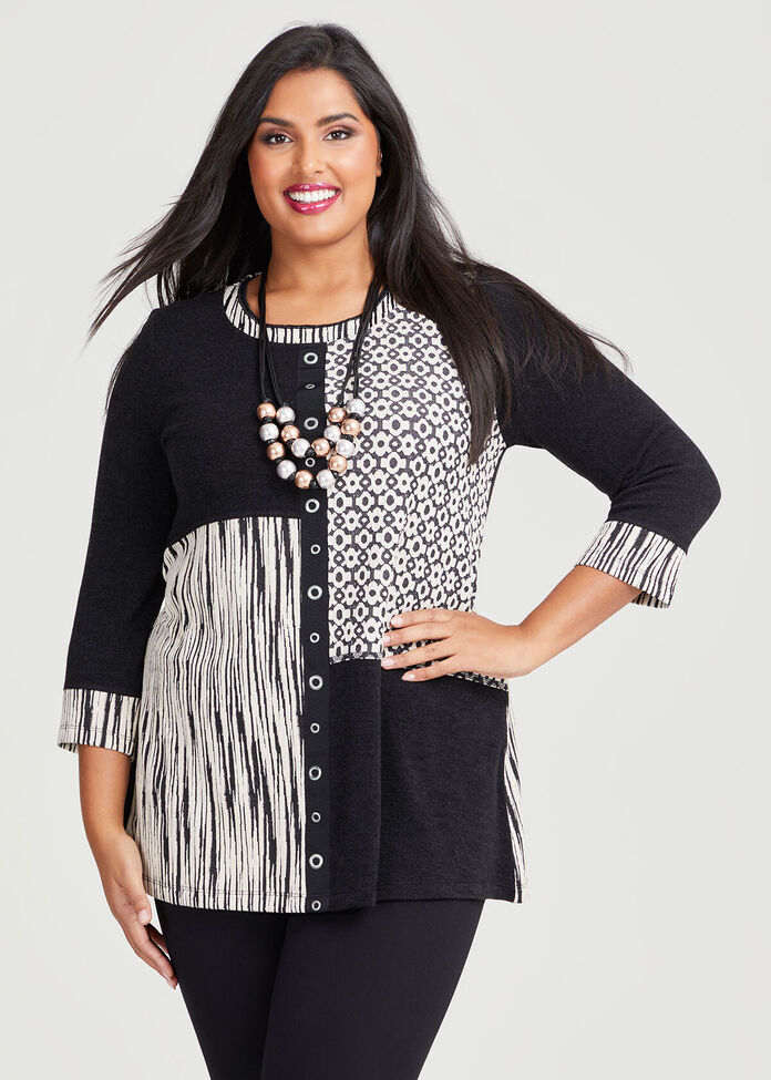 Shop Plus Size Splice Jacquard Snug Tunic, Black | Taking Shape NZ