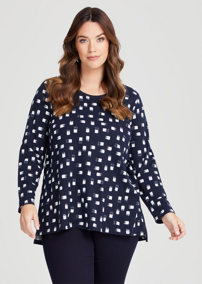 Shop Plus Size Cotton Brushstroke Print Top in Blue | Taking Shape NZ