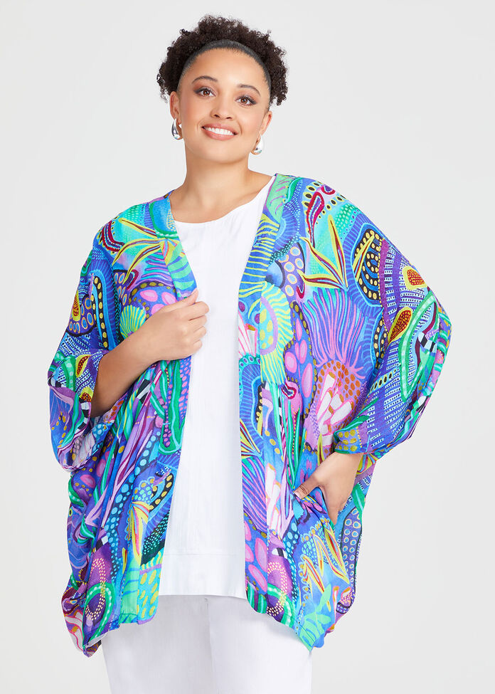 Shop Plus Size Ocean Print Cape Kimono, Blue | Taking Shape NZ