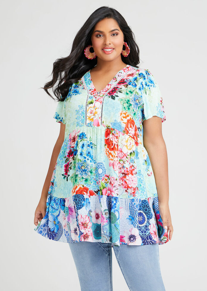 Shop Plus Size Natural Floral Tile Boho Tunic, Print | Taking Shape AU