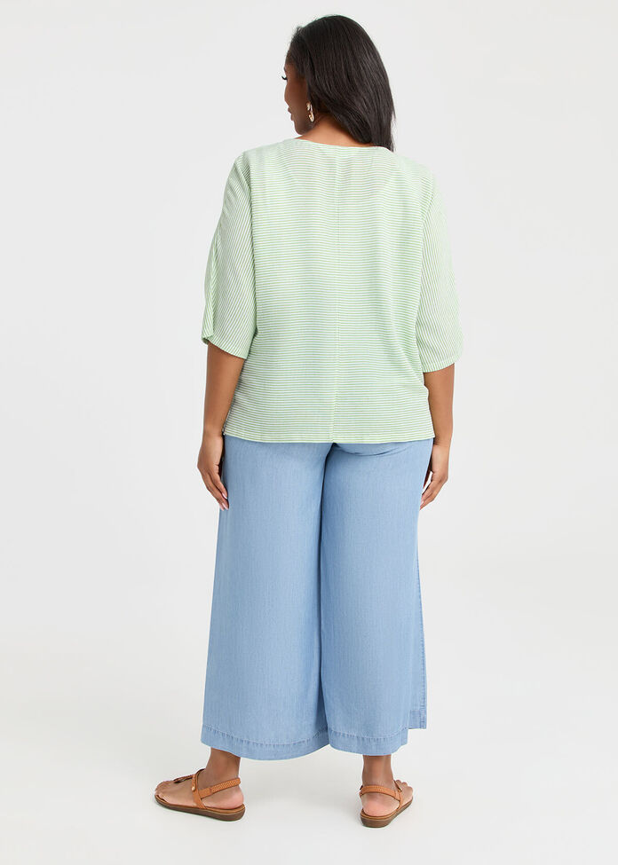 Shop Plus Size Natural Relaxed Fine Stripe Top, Green | Taking Shape AU