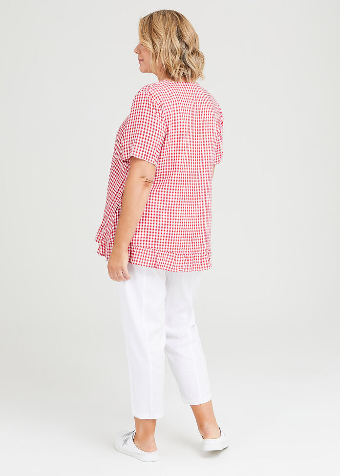 Shop Plus Size Linen Gingham Ruffle Top, Multi | Taking Shape AU