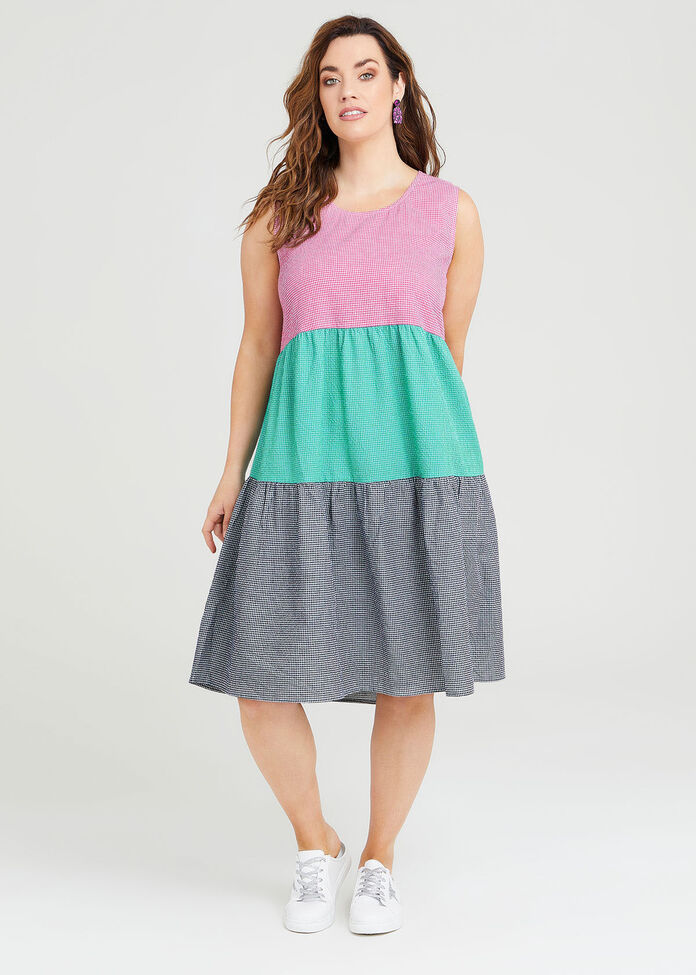 Shop Plus Size Spliced Seersucker Dress in Multi | Taking Shape AU