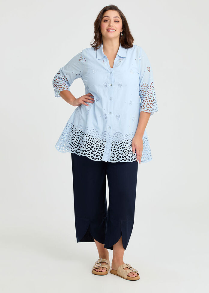 Shop Plus Size Broderie Border Cotton Shirt, Blue | Taking Shape AU