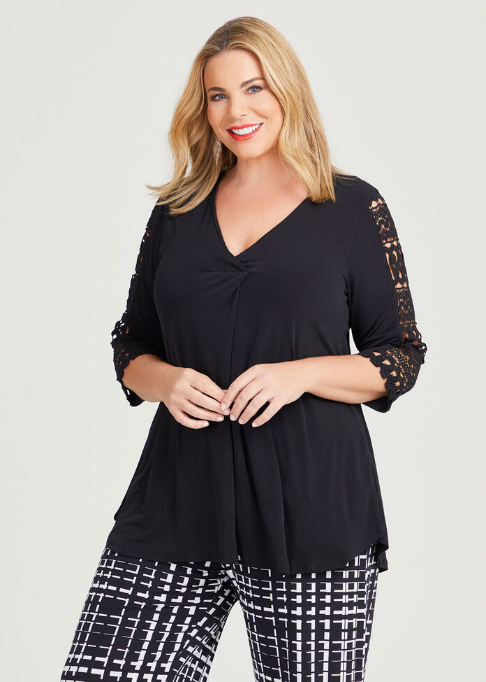 Shop Plus Size Lace Sleeve Luna Top, Black | Taking Shape AU