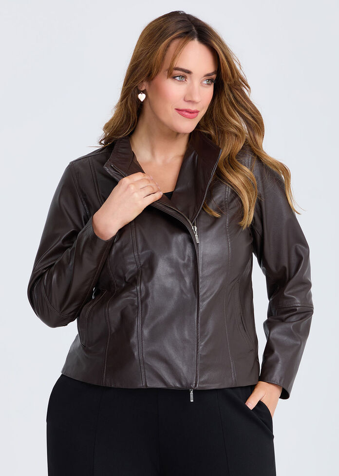 Shop Plus Size Leather Lottie Panel Jacket, Brown | Taking Shape AU