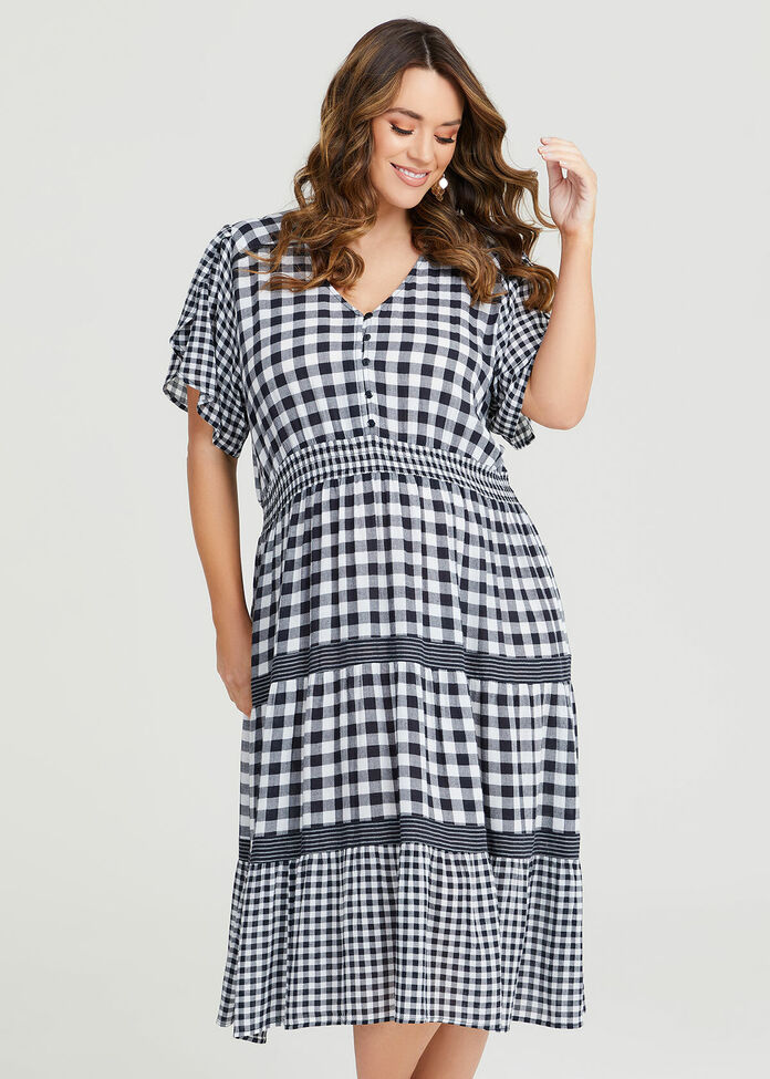 Shop Plus Size Natural Gingham Mix Dress, Blue | Taking Shape AU