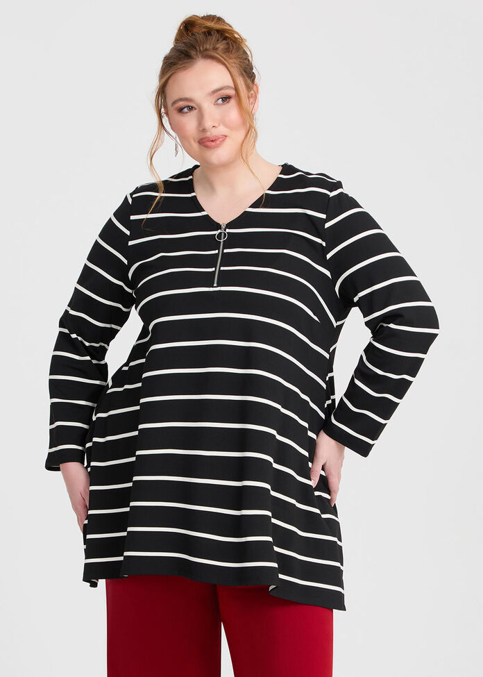 Shop Plus Size Ponte Zip Neck Top, Stripes | Taking Shape NZ