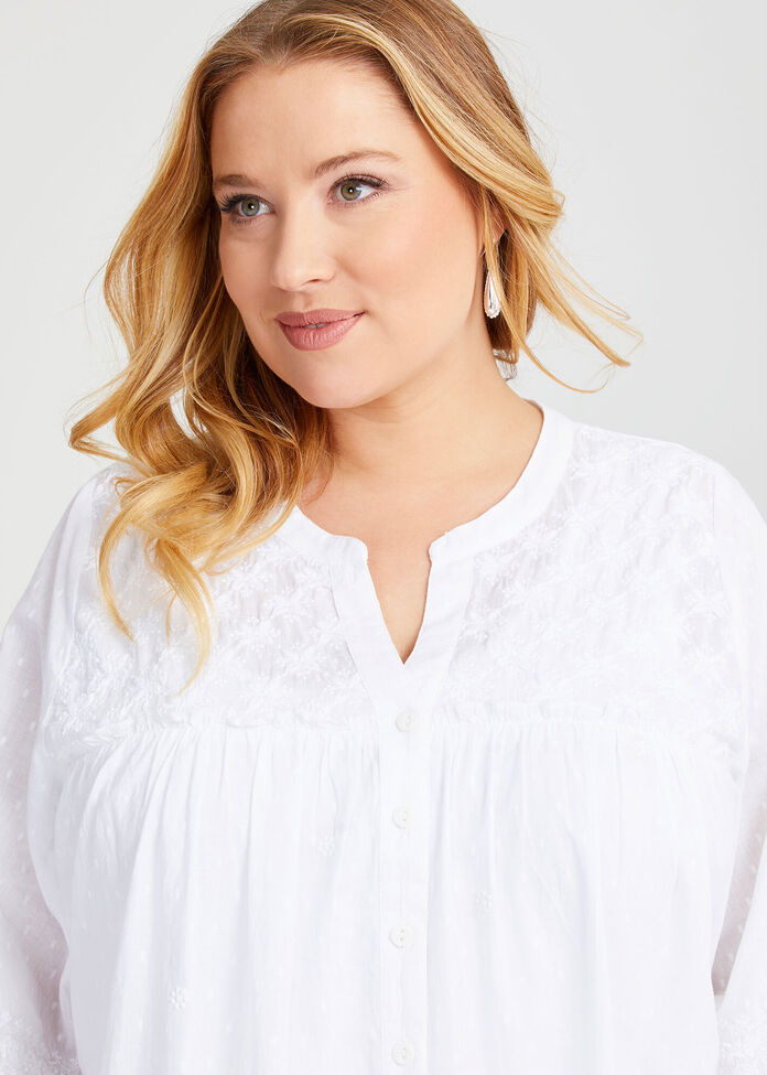 Shop Plus Size Cotton Embroidered Top, White | Taking Shape UK