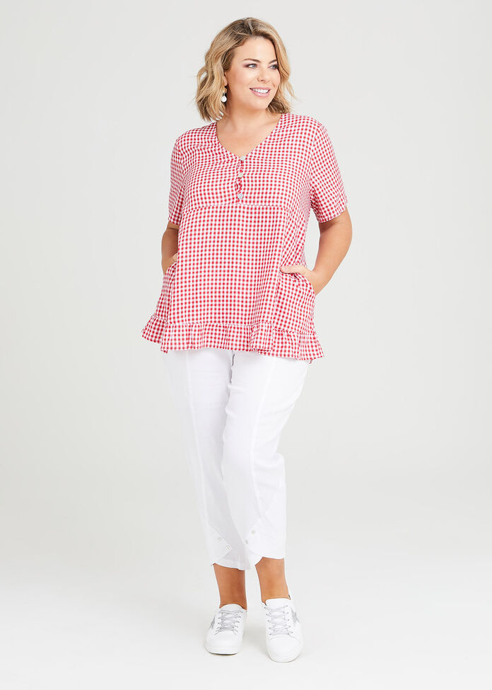 Shop Plus Size Linen Gingham Ruffle Top, Multi | Taking Shape AU