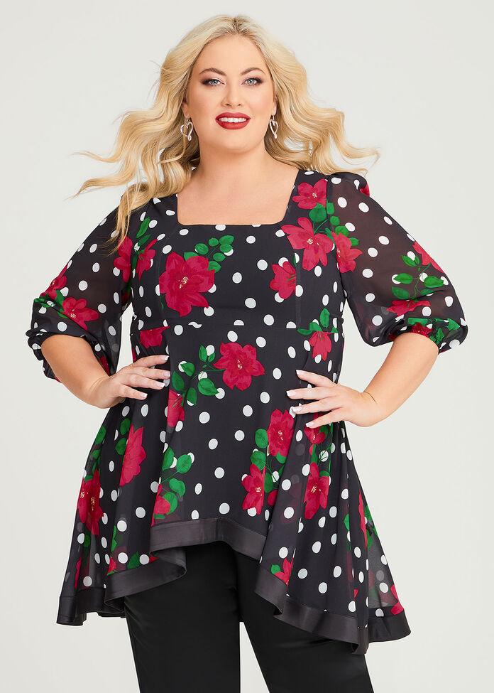 Shop Plus Size Floral Spot Chiffon Tunic in Multi | Taking Shape NZ