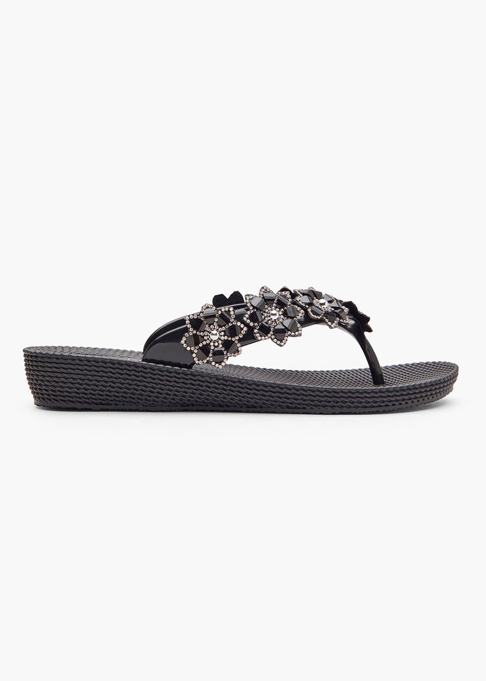 Shop Black Flower Bling Flip Flops | Comfortable Shoes | Taking Shape AU