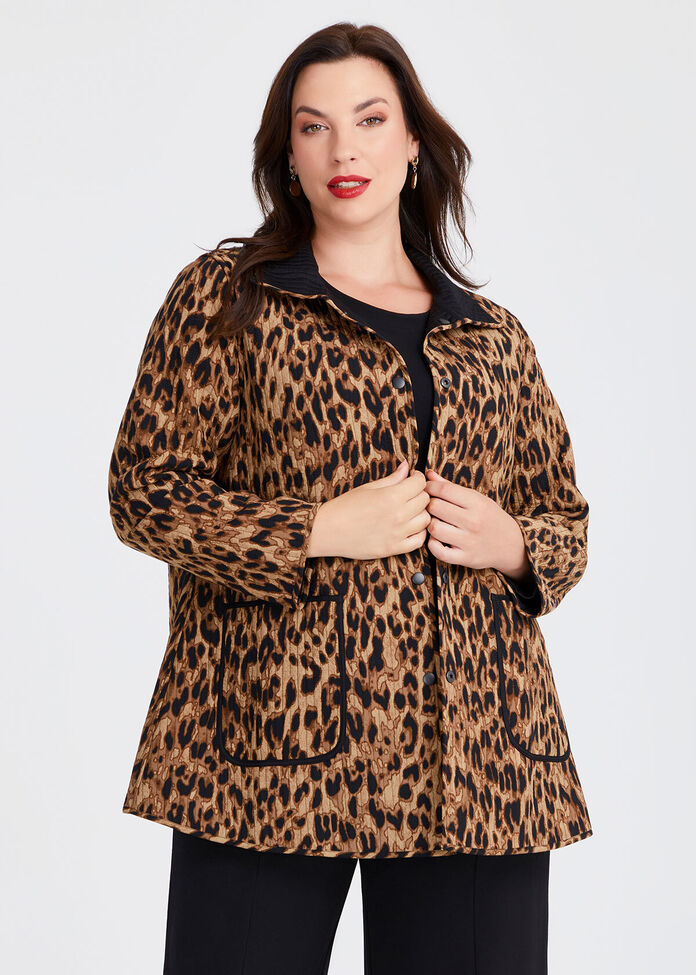 Shop Plus Size Reversible Quilt Leopard Jacket, Multi | Taking Shape AU