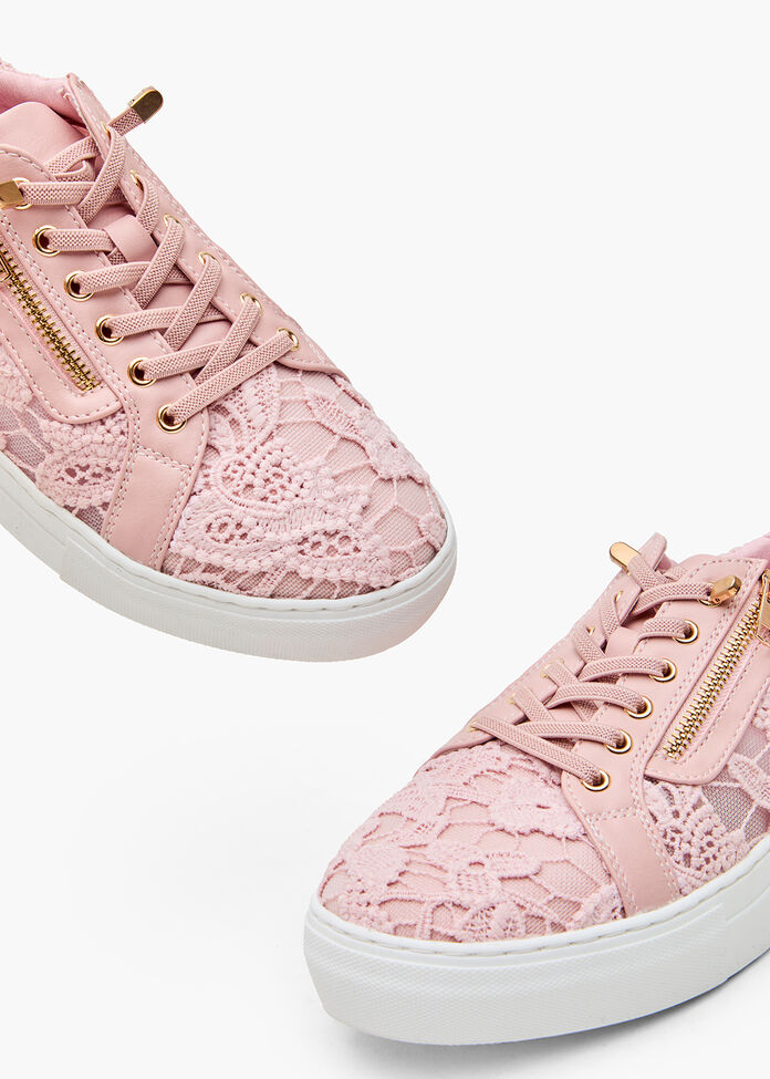 Shop Red Delicate Lace Zip Sneakers | Comfortable Shoes | Taking Shape AU