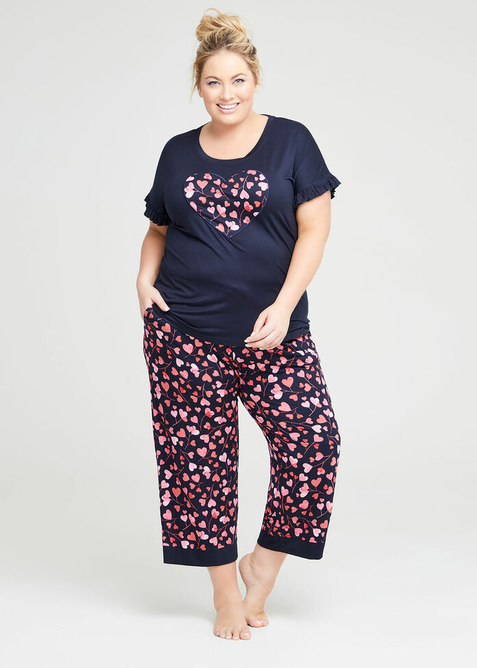 Shop Plus Size Bamboo Heart Frill Pyjama Top, Blue | Taking Shape UK