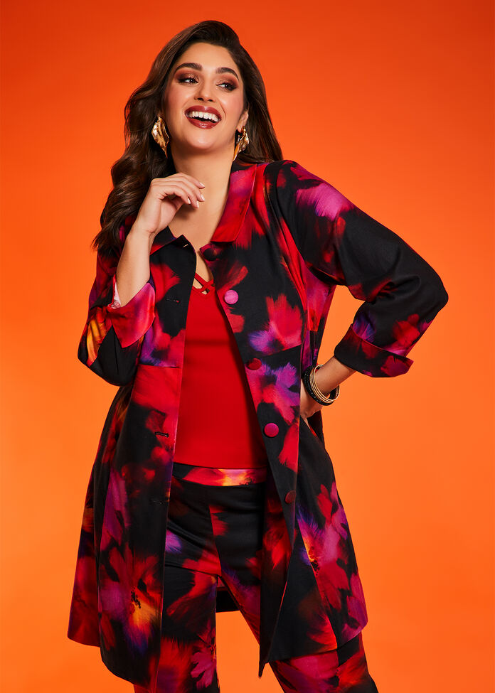 Shop Plus Size Splash Linen Statement Jacket, Multi | Taking Shape AU