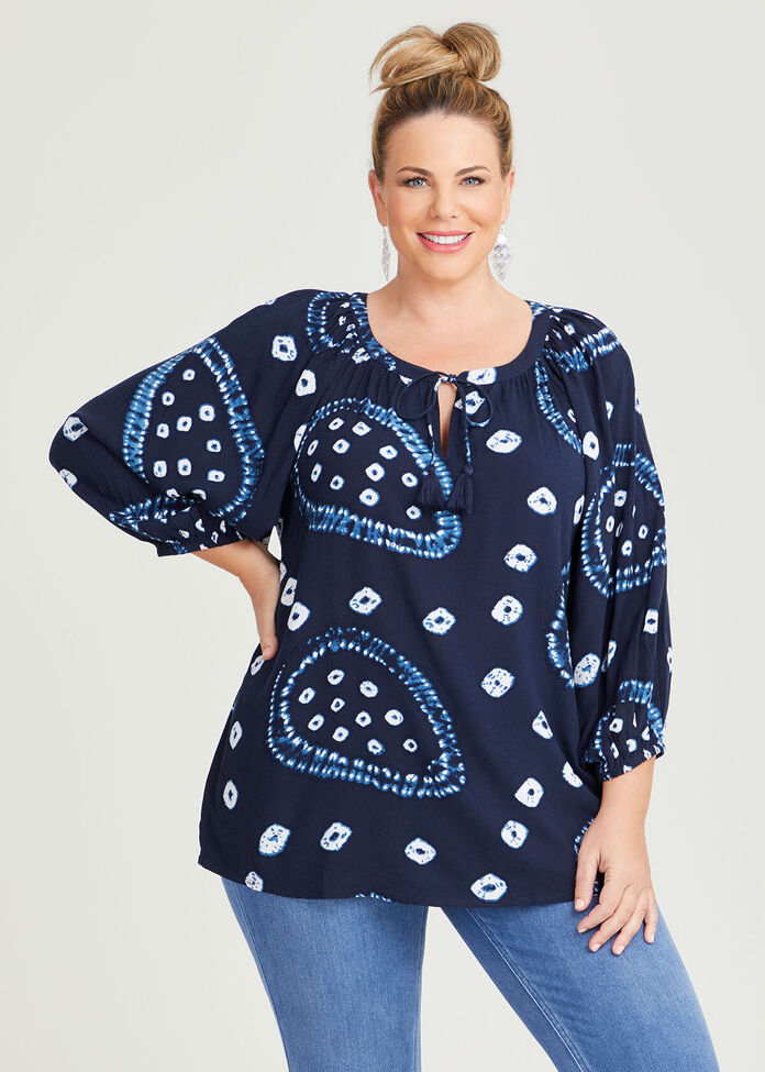Shop Plus Size Natural Shibori Print Top, Blue | Taking Shape AU