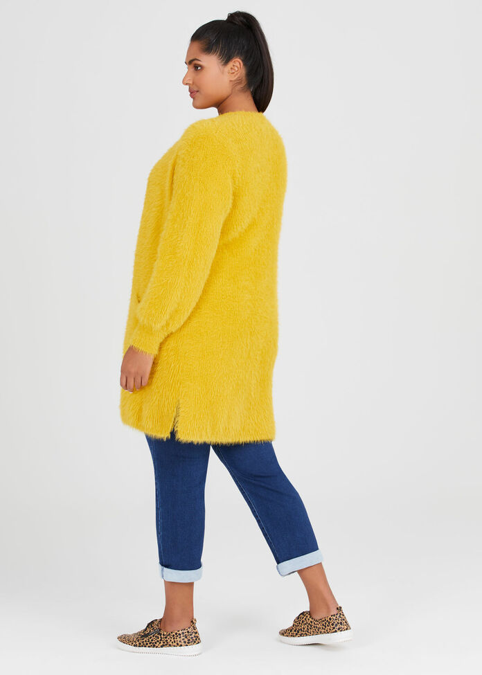 Shop Sophia Fluffy Cardigan in yellow in sizes 12 to 24 | Taking Shape