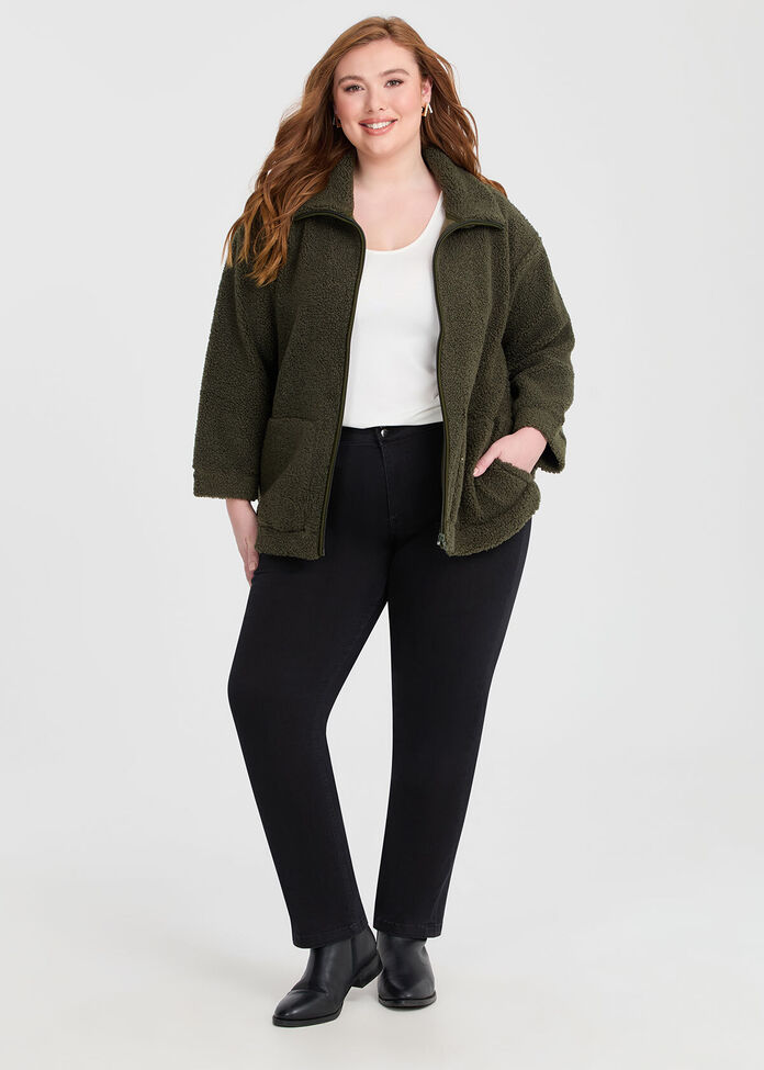 Shop Plus Size Teddy Zip Through Jacket, Green | Taking Shape AU