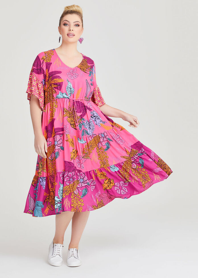 Shop Plus Size Natural Floral Geo Mix Dress, Multi | Taking Shape AU