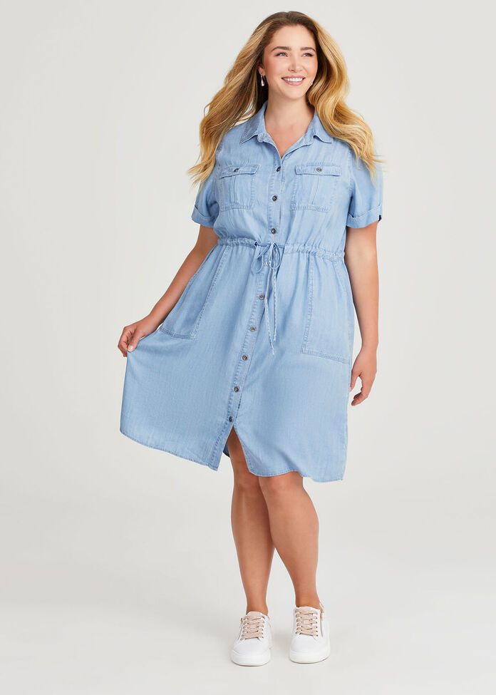 Shop Plus Size Natural Chambray Shirt Dress in Blue | Taking Shape AU