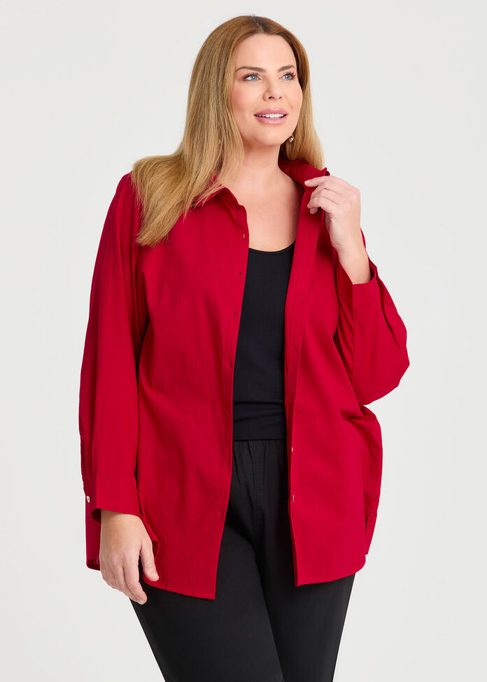 Shop Plus Size Cotton Linen Essential Shirt, Red | Taking Shape NZ