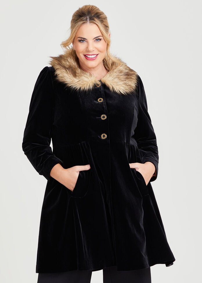 Shop Plus Size Luxe Velvet Coat With Fur Collar, Black | Taking Shape AU