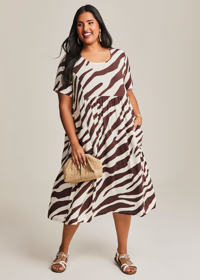 Plus Size Natural Pocket Midi Dress in Zebra Print | Taking Shape AU