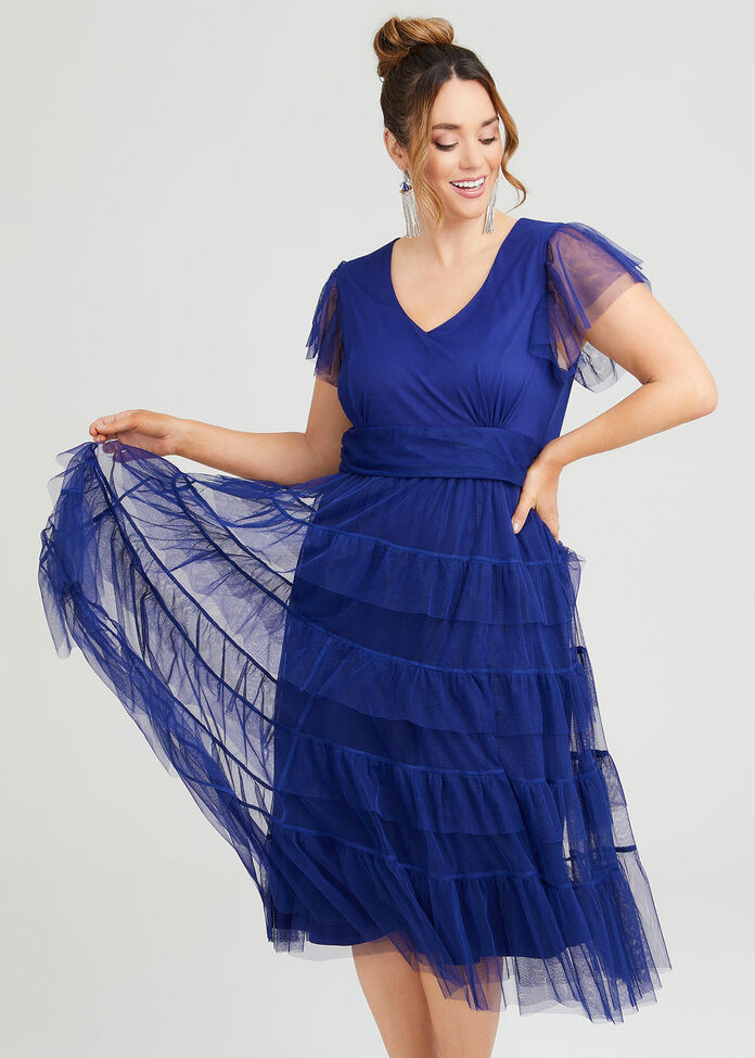 Shop Plus Size Cassandra Ruffle Mesh Formal Dress, Blue | Taking Shape AU