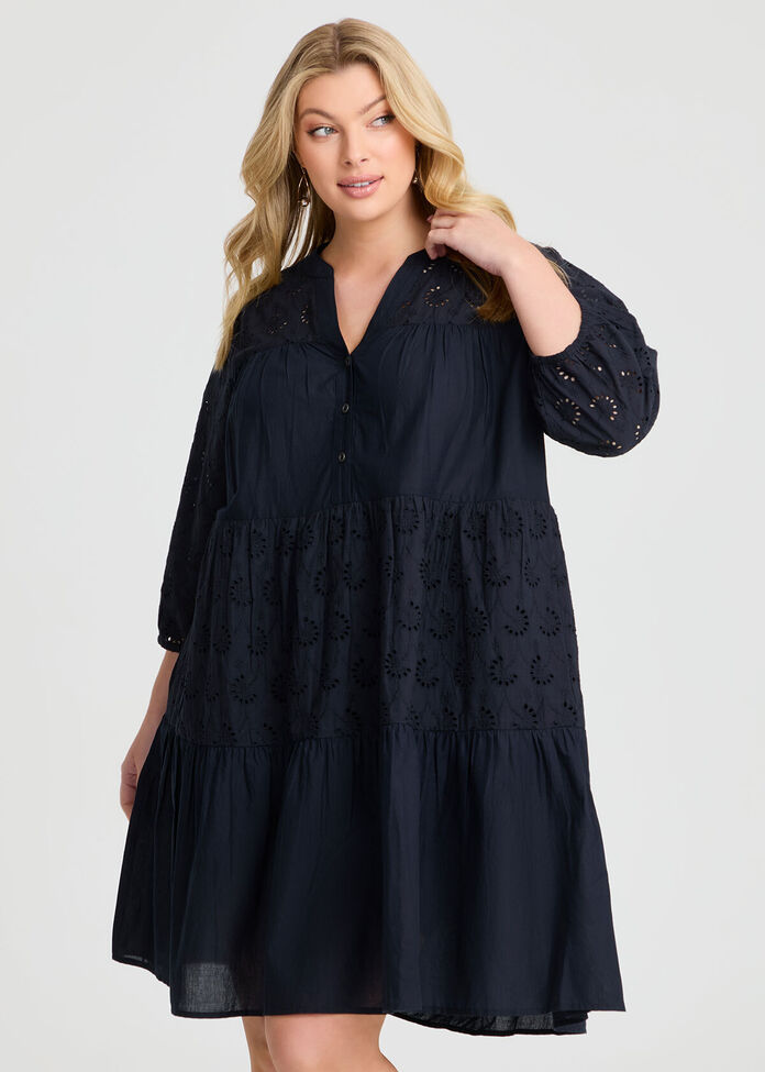 Shop Plus Size Cotton Broderie Mix Dress, Blue | Taking Shape UK
