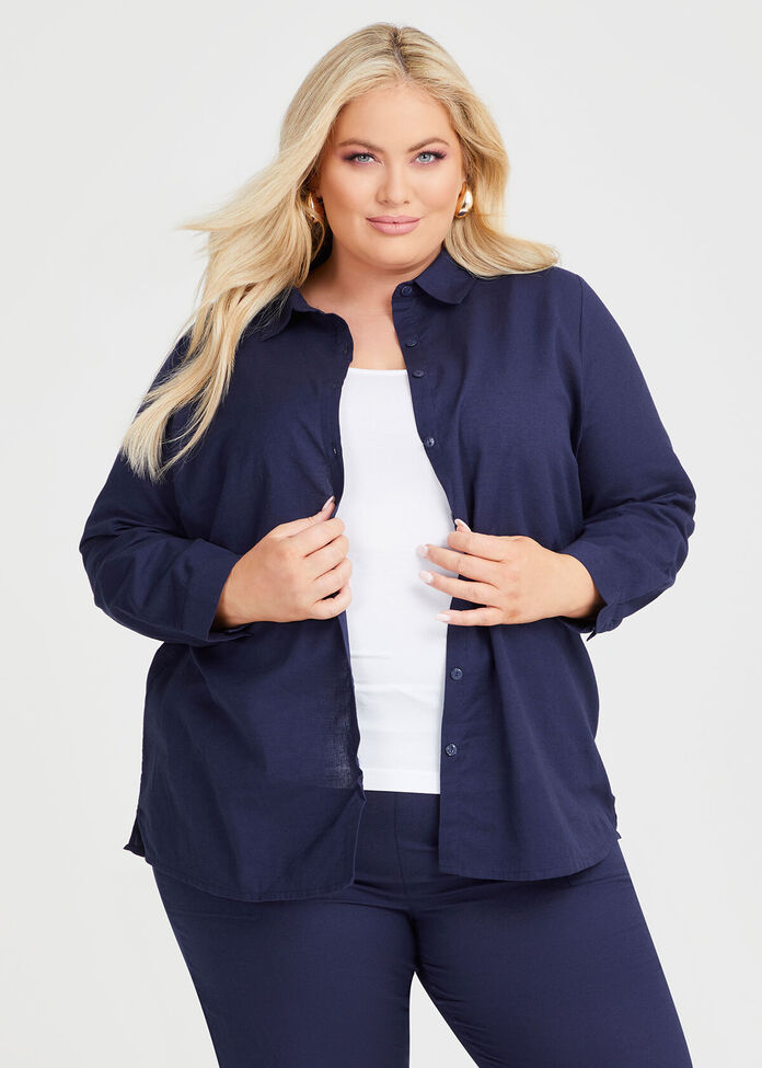 Shop Plus Size Cotton Linen Essential Shirt, Navy | Taking Shape AU