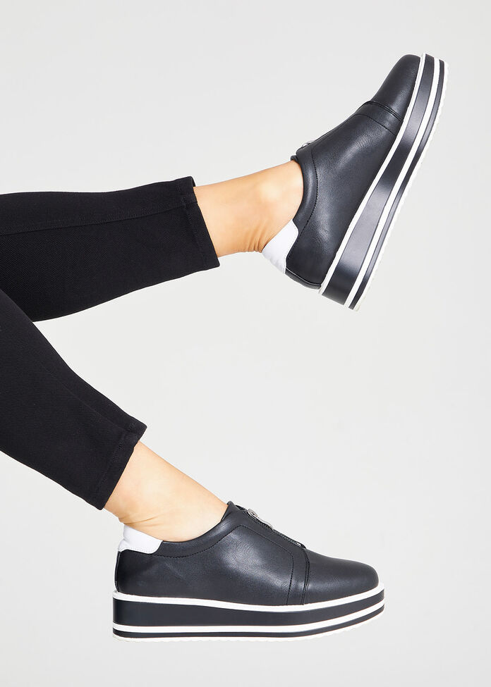 Shop Black Striped Wedge Zip Front Shoe | Comfortable Shoes | Taking ...