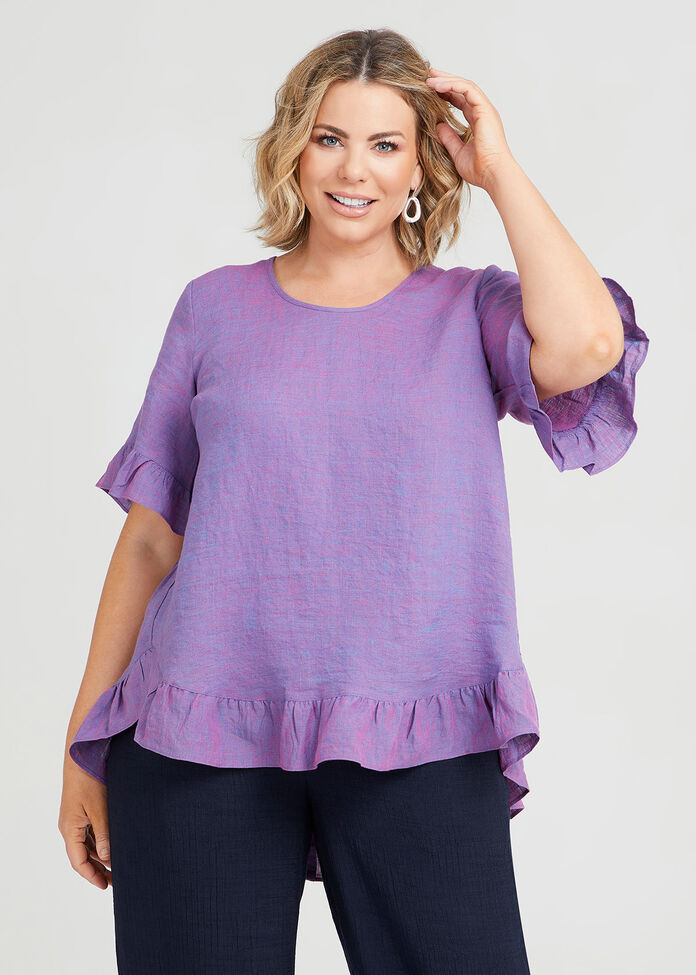 Shop Plus Size Luma Ruffle Linen Top in Blue | Taking Shape AU