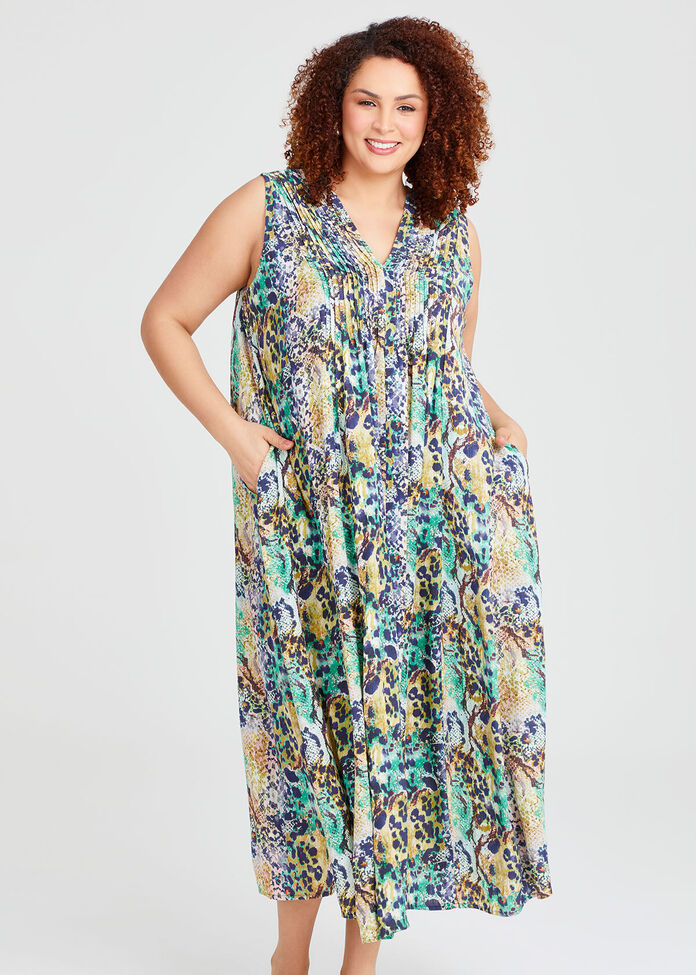 Plus Size Fiesta Sleeveless Maxi Dress Teal Print | Taking Shape AU