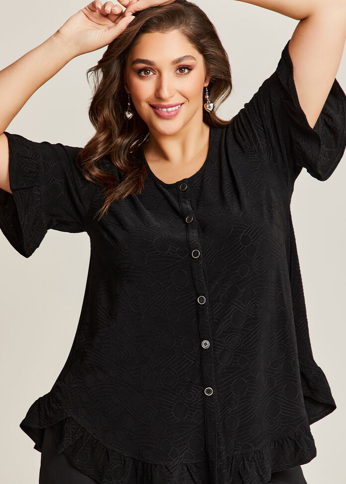 Shop Plus Size Salsa Ruffle Hem Jacquard Cardigan, Black | Taking Shape NZ