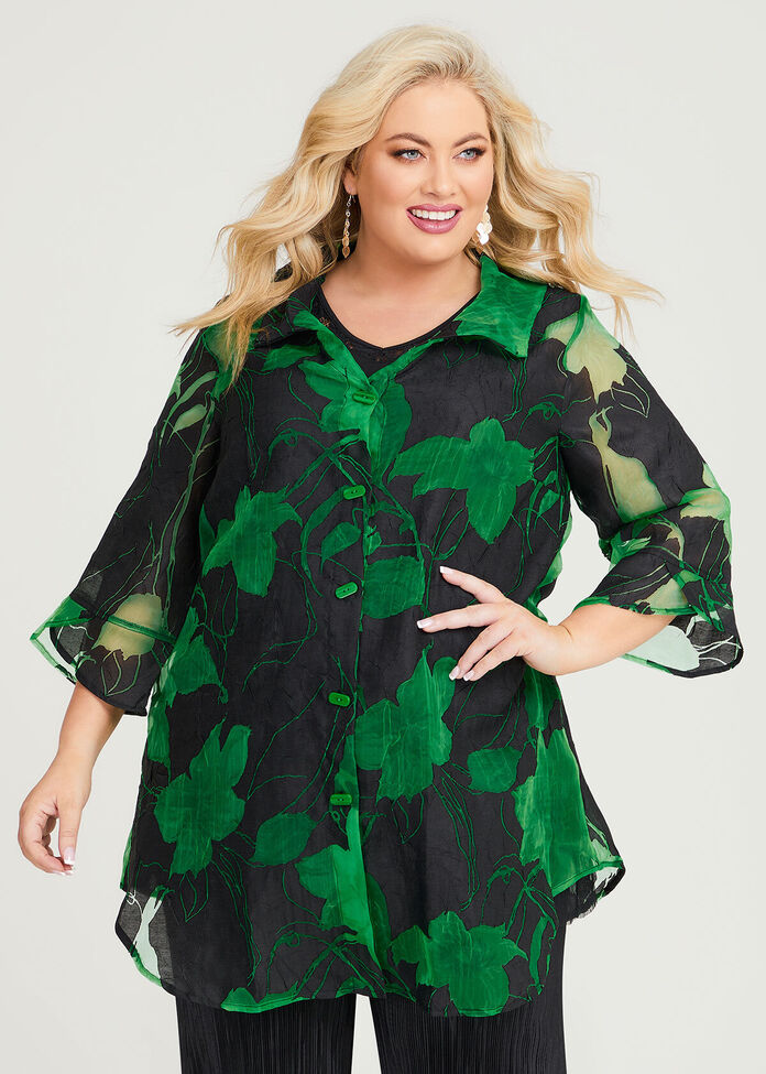 Shop Plus Size Floral Print Burnout Jacket, Black | Taking Shape AU