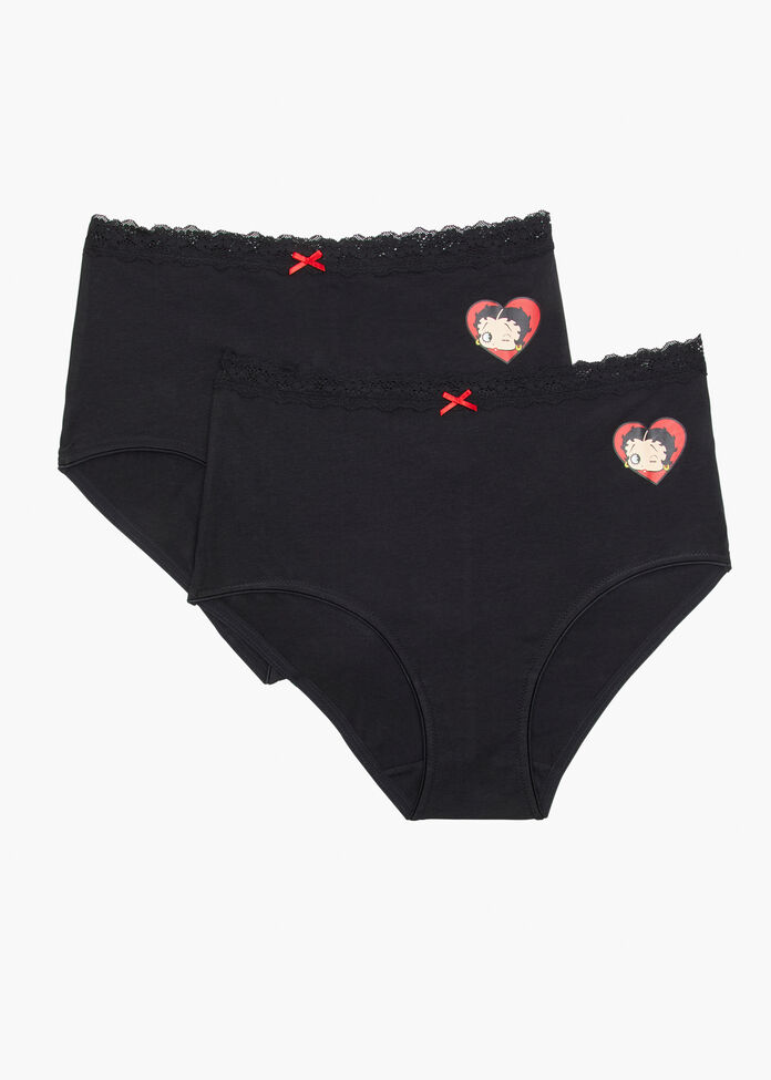 Shop Plus Size 2 Pack Betty Boop Lace Trim Briefs, Black | Taking Shape AU